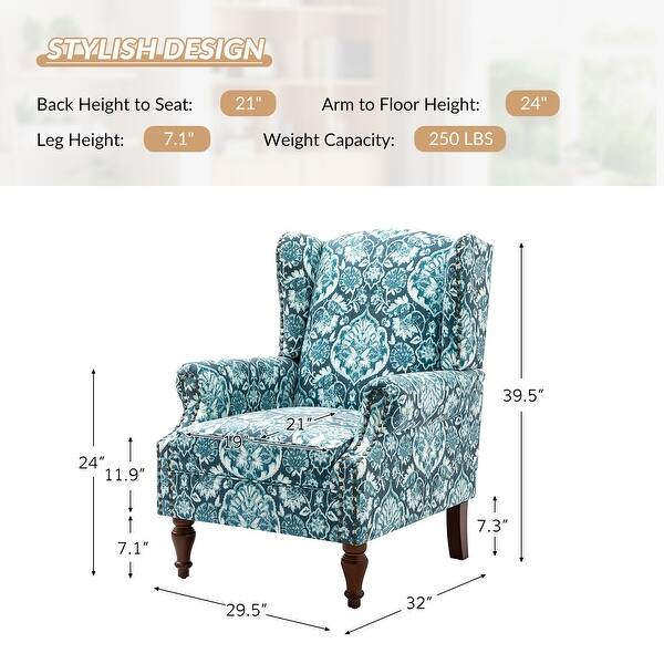 Gott Transitional Wingback Accent Chair Armchair with Solid Wood Legs ...