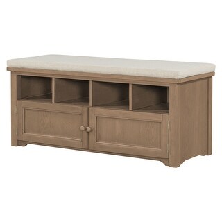 Rustic Style Two-Door Storage Bench, with Linen Upholstered Top Cushion ...