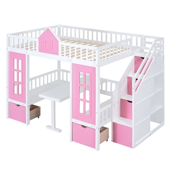 Full-Over-Full Bunk Bed with Changeable Table, Bunk Bed Turn into Upper ...