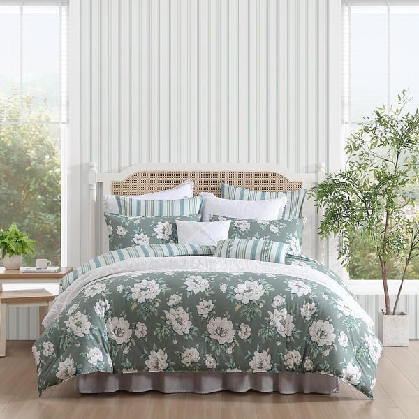 Laura Ashley Wisley Floral Cotton Reversible Green Comforter Bonus Set ...