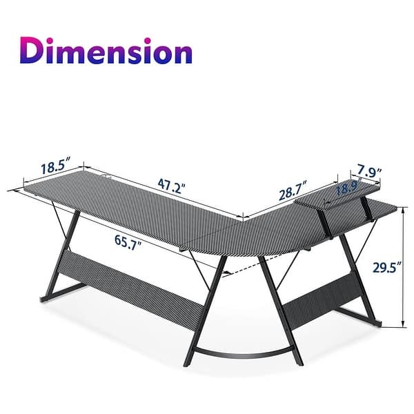 MOTPK 66 Inch L Shaped Carbon Fiber Computer Gaming Desk w/ Monitor ...