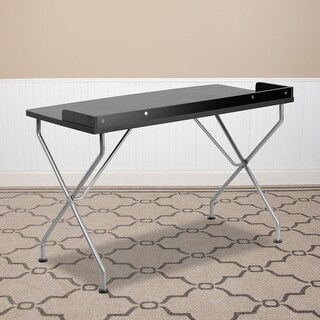 Black Computer Desk with Raised Border and Silver Metal Frame - Bed ...