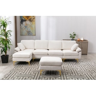 Living Room Sectional Sofa, L-Shaped Upholstered Couch with Movable ...