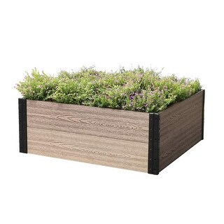 Raised Garden Bed with Open Bottom Composite Wood Planter Box Deep Grow ...