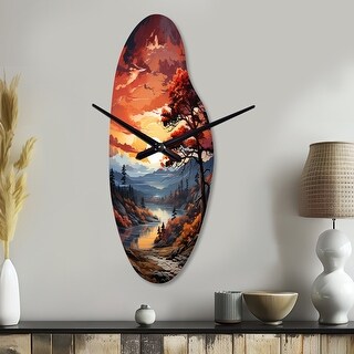 Designart - Pine Tree Crimson Serenade II - Tree Pine Wall Clocks in Cloud Shape - Traditional ...