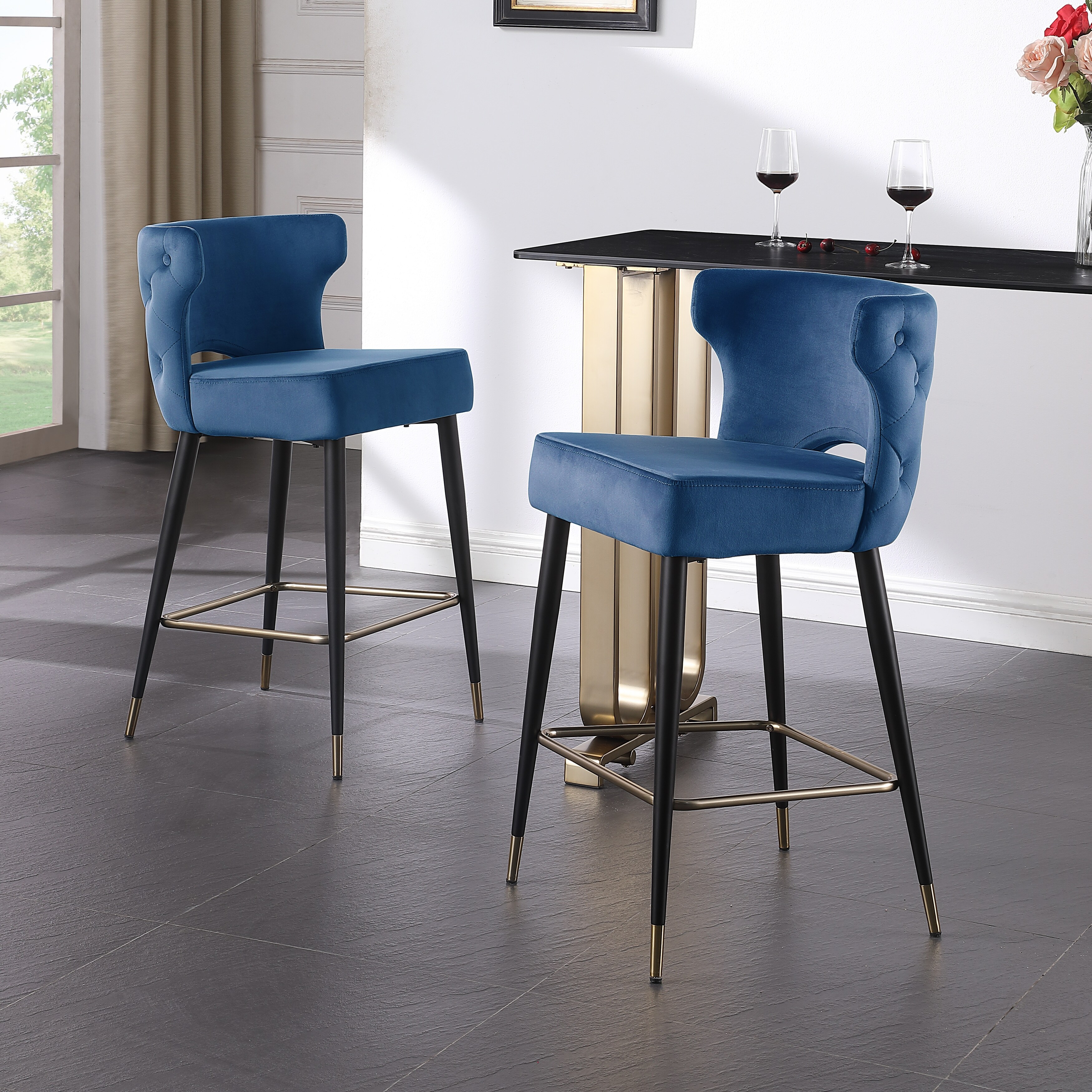 Contemporary Velvet Upholstered Counter Height Stool with Gold Tipped Black Metal Legs for Living Room Kitchen Bar Room Bed Bath Beyond 37682400