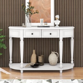 White Circular Curved Console Table with Open Shelf and 2 Top Drawers ...