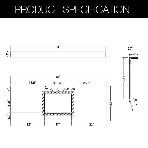 Enchantlace 61 Inch Engineered Marble Vanity Top with Sink - Bed Bath ...