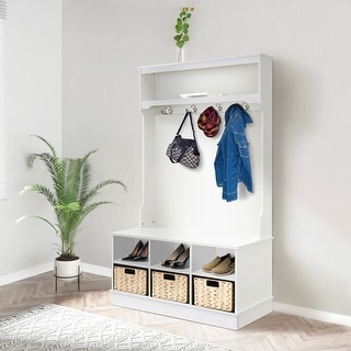 Entryway Hall Tree with Storage Baskets, Cubbies and 4 Hooks - Bed Bath ...