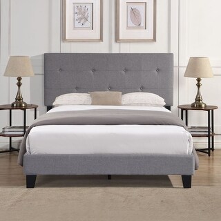 Grey Full Size Upholstered Platform Bed Frame with Modern Button - Bed ...
