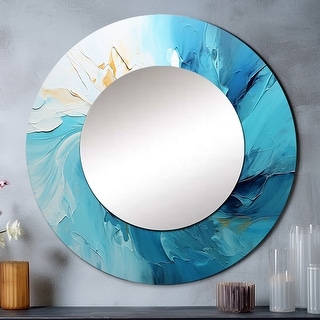 Designart "Azure Symphony I" Abstract Landscape Large Round Mirror ...