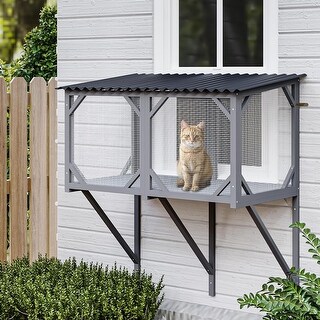 BOSSIN 47.2" All-Weather Window Cat Enclosure- Outdoor Window Perch for ...