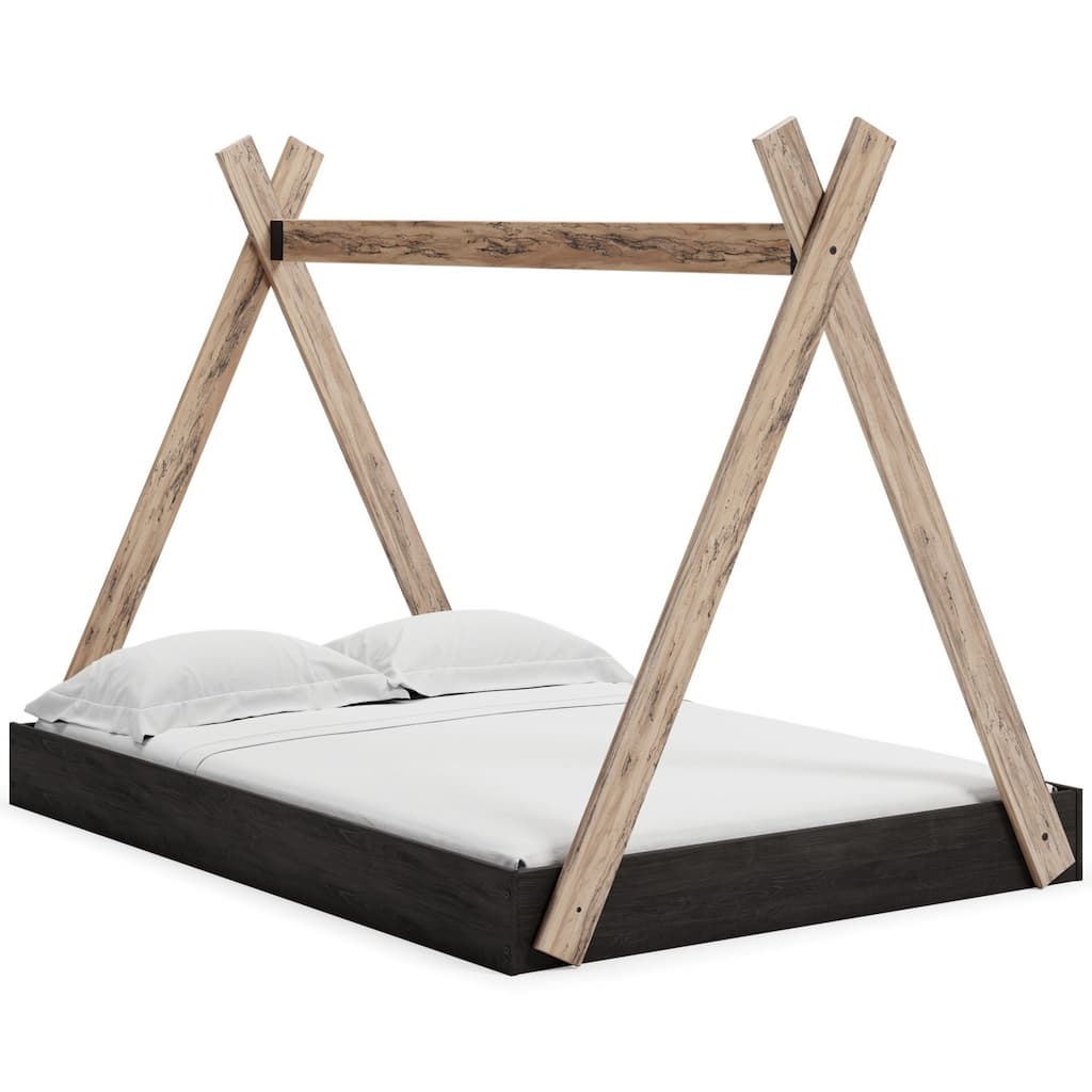 Pipa Modern Full Bed, Crossed Wood A Frame Tent Stand, Jet Black Base ...