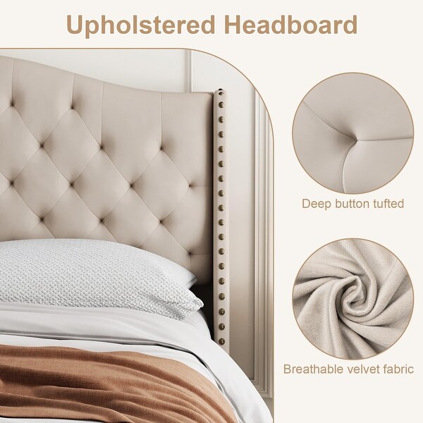 Velvet Tufted Upholstered Bed Frame Raised Wing Back Headboard On Sale Bed Bath Beyond 41260552