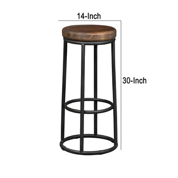 Ken 30 Inch Backless Round Bar Stool, Pine Wood Seat, Brown, Black ...