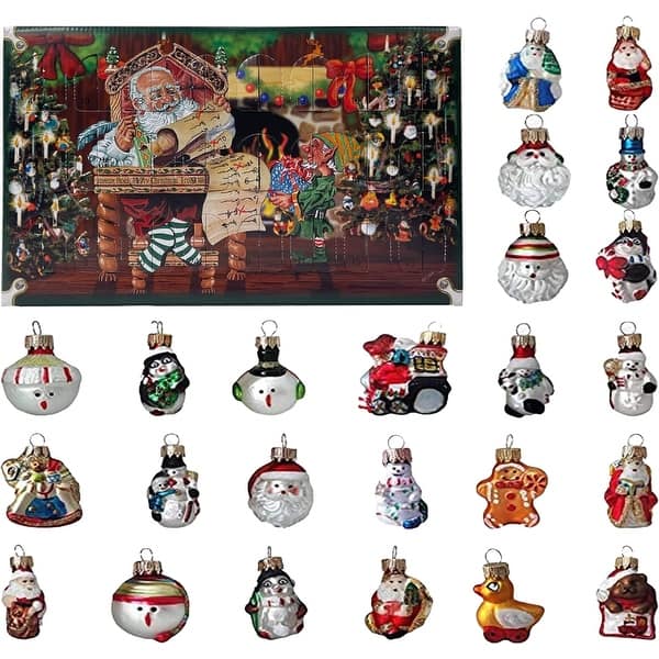 Pack of 24 Hand Blown Glass Mini Advent Calendar Ornaments 2" - Bed ...