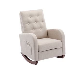 High Back Rocking Chair Nursery Chair, Comfortable Rocker Fabric Padded ...