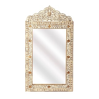 Offex Vivienne Transitional Wood & BoneInlay Rectangular Mirror, Brown ...