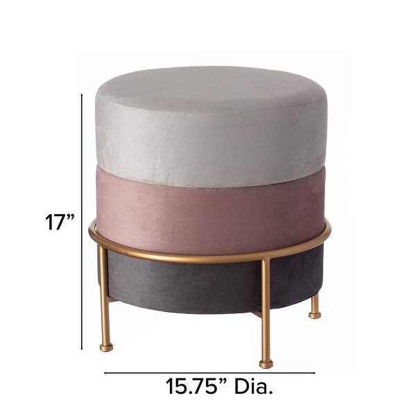 Round Velvet Ottoman Stool 16” Tall Tricolor with Gold Metal Stand ...