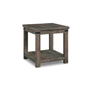 24 Inch Side End Table, Matte Black Metal Hardware, Rich Brown Wood ...