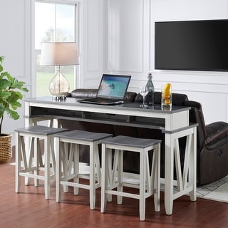 Del Mar 70" Antique White and Grey Bar Console Table and Three Stool ...