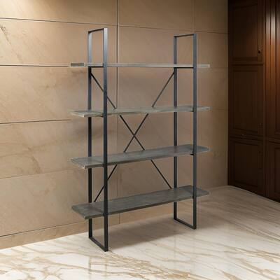 72 Inch 4 Tier Metal Frame Bookcase, X Shaped Bar Accents, Black, Gray ...