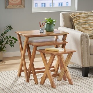Natural Wood 3-piece X Base End table Set for Living Room - Bed Bath ...