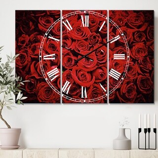 Designart 'Winter Red Rose' Cottage 3 Panels Large Wall CLock - 36 in ...