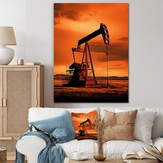 Designart "Modern Orange Drilling Rig Field" Oil Rigs / Fields Wall Art ...