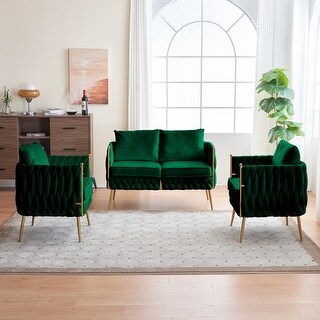 Green Velvet Sofa Sets Bucket Woven Loveseat Chair Tufted Accent Sofa ...