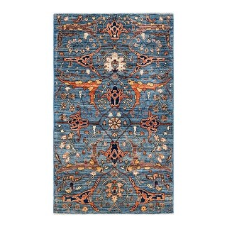 Hand Knotted Traditional Tribal Wool Light Blue Area Rug - 3' 0" x 5' 0 ...