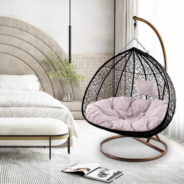 Modern Outdoor 2 Person Wicker Double Hanging Egg Swing Chair - Bed ...