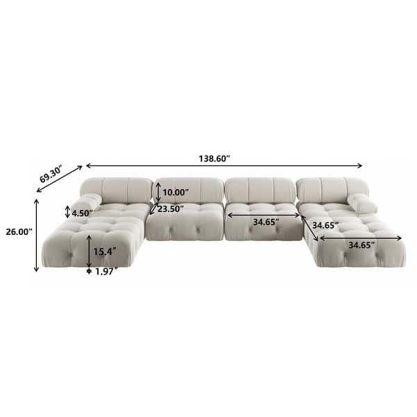 138" Convertible Modular Sectional Sofa, U-Shaped Minimalist Velvet ...