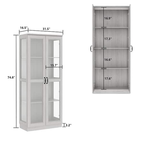 Curio Cabinet Glass Doors Display Case Storage Cabinet Bookcase Shelf ...