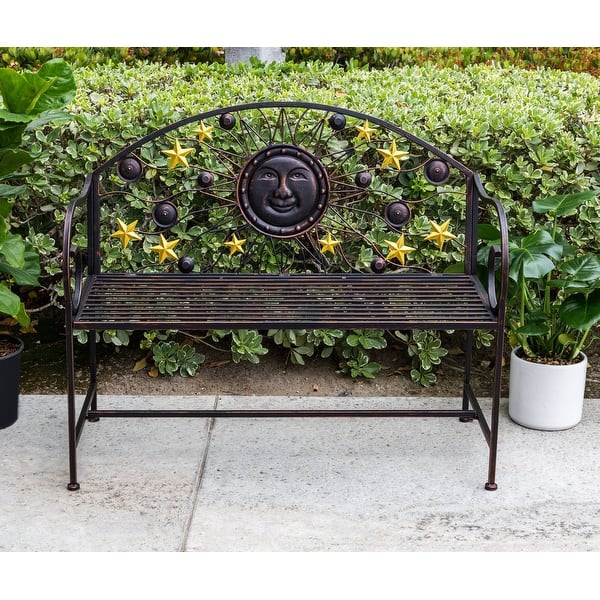 HomeView Design 43 in. L Black Metal Outdoor Foldable Bench Sunburn Art ...