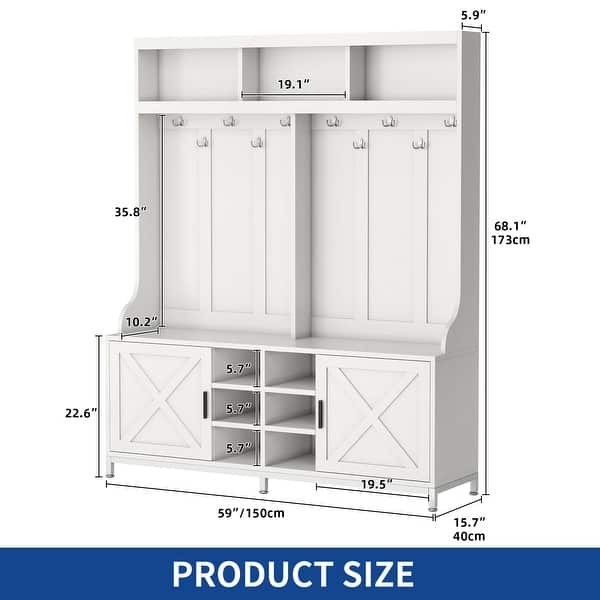 Moasis Farmhouse Hall Tree with Bench and Shoe Storage with 10 Hooks ...