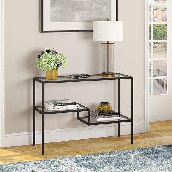 Traditional Two Tier Metal Console Table in Black and Bronze - 54 x 84 ...