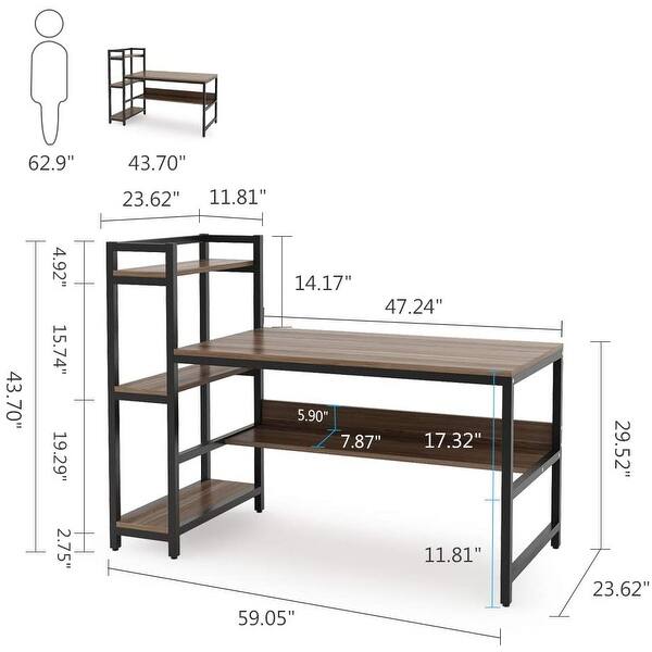 Tribesigns Computer Desk 60 inches Office Desk with Storage Bookshelf ...