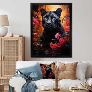 Designart "Black Pink Panther Surreal Sanctuary II" Animals Panther ...