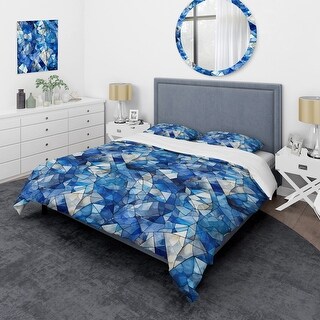 Designart "Deep Cobalt Blue Symmetry Glass" White Modern Bedding Set ...