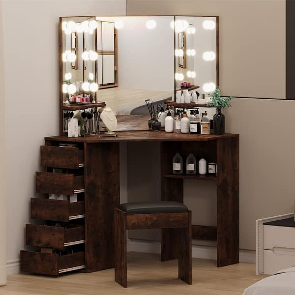 brown makeup vanity