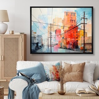 Designart "Minimalism Power Lines City Veins" Power Lines Framed Canvas ...