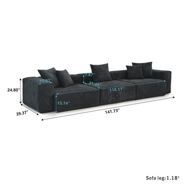 143 inch Sofa Couch- Deep Seat Sofa with 5 Pillows, 3 Seater Couch with ...