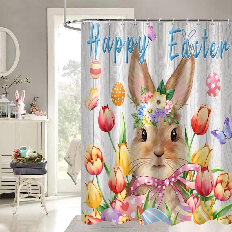 Happy Easter Funny Rabbit Bunny Spring Farmhouse Bathroom Curtains Set ...