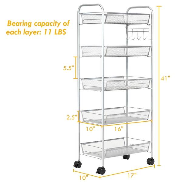 5 Tier Mesh Rolling Cart Storage Basket with Wheels for Home Office ...