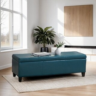 Faux Leather Storage Ottoman Bench, Teal - Bed Bath & Beyond - 41021642