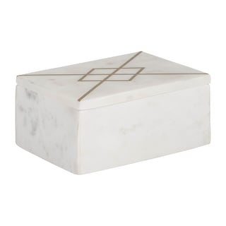 7" x 5" Marble Storage Box Contemporary White and Gold Inlay Adorned ...