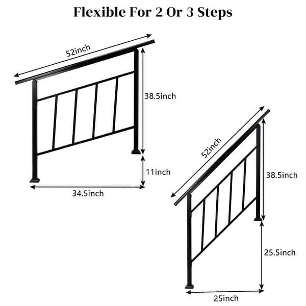 1-4 Step Metal Outdoor & Indoor Handrail Stair Railing Kit - Bed Bath ...