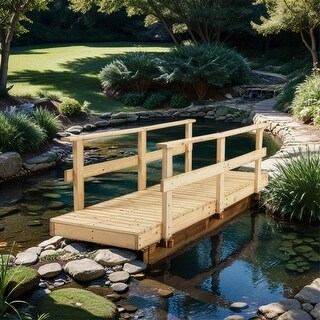 Outsunny 7' Wooden Garden Bridge w/Safety Rails,Backyard Footbridge ...