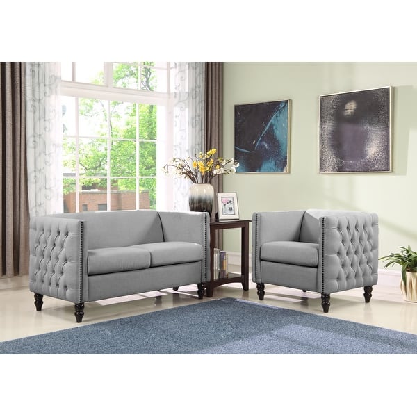 Juliet Tufted Tuxedo Arm 2-Piece Chair and Loveseat Living Room Set ...